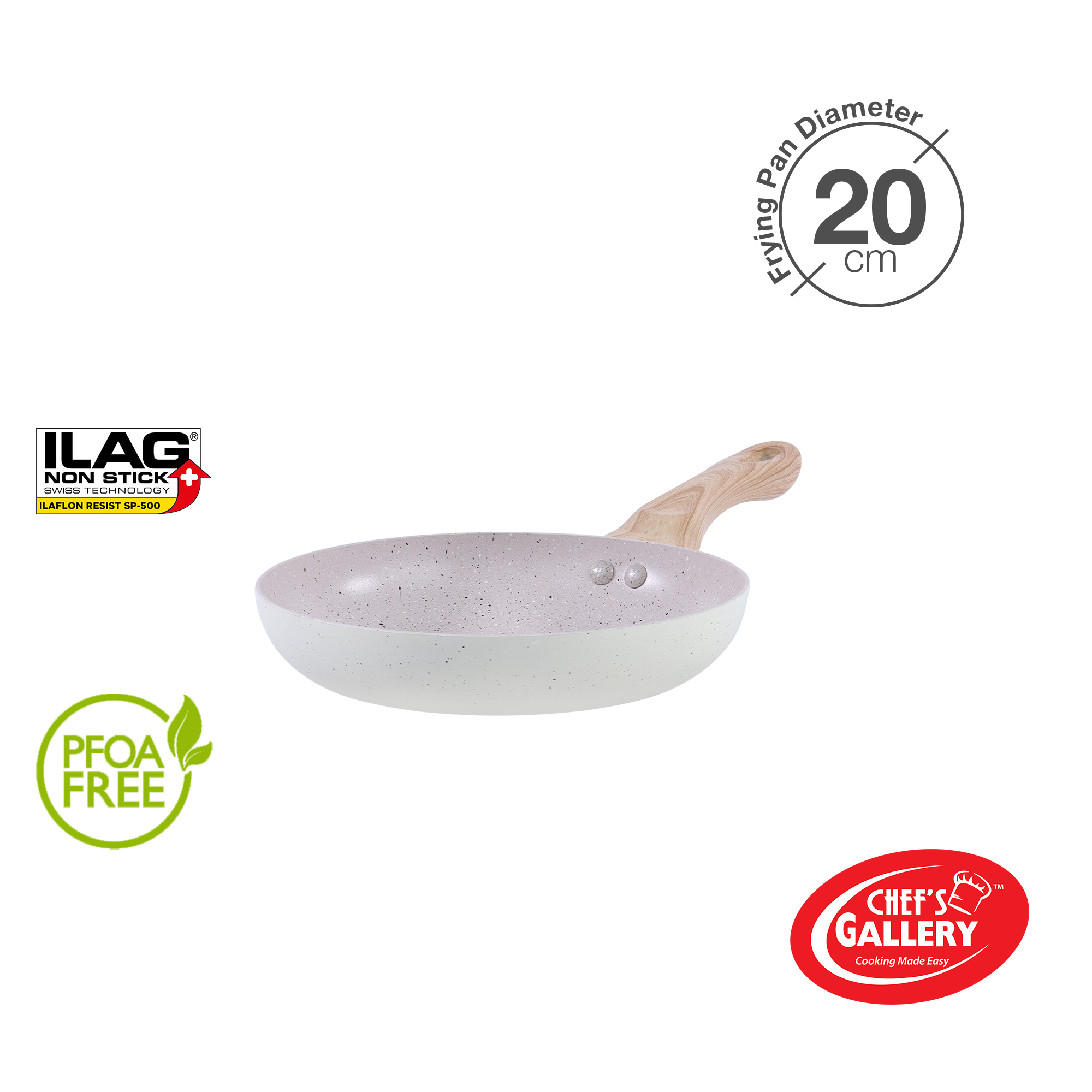 Chef's Gallery Marble Frying Pan 20cm | ILAG Non-Stick | PFOA Free ...