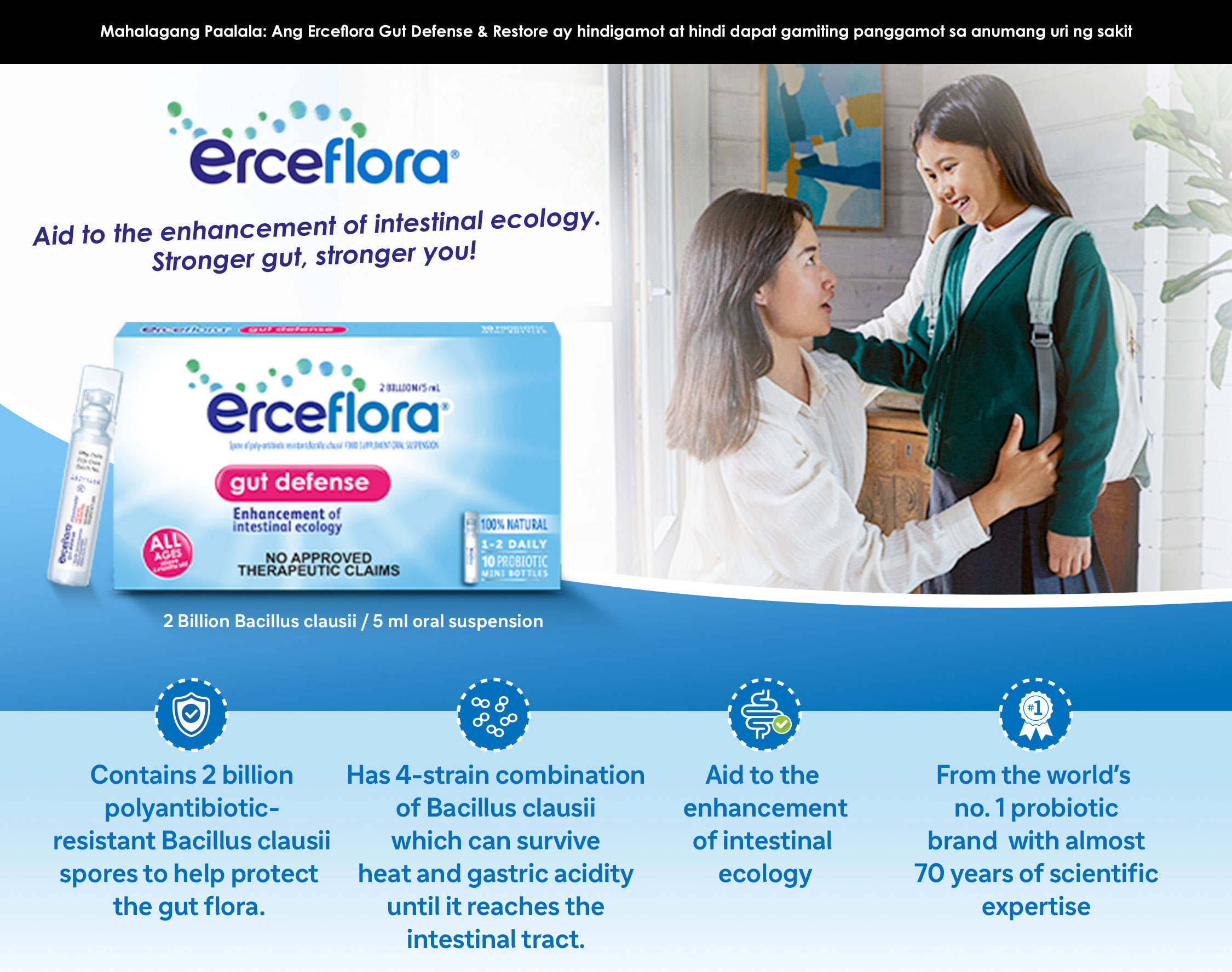 Erceflora Gut Defense Probiotic Supplement 10 Mini Bottles x 5ml - For ...