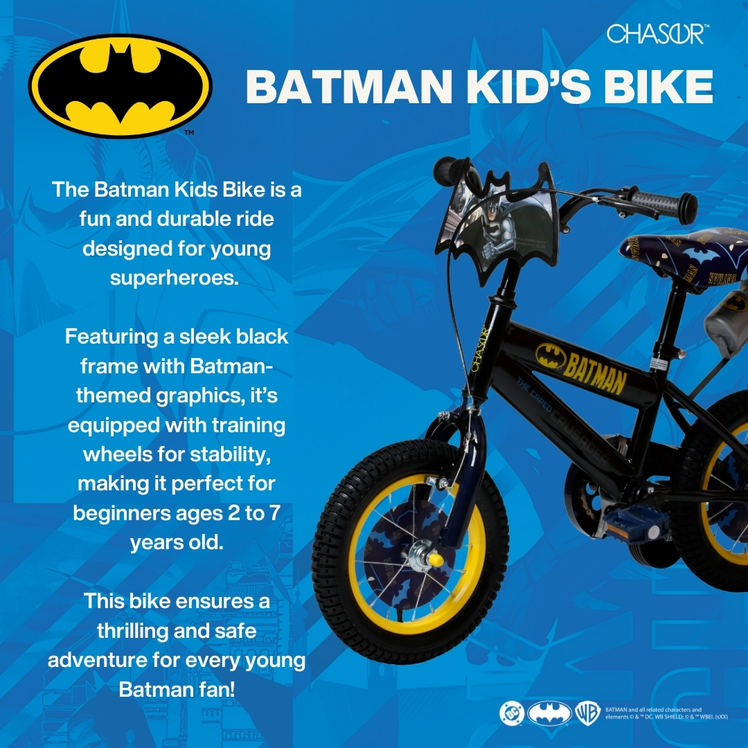Batman Kids Bike for Boys Original DC with Bottle in Dark Knight Black ...