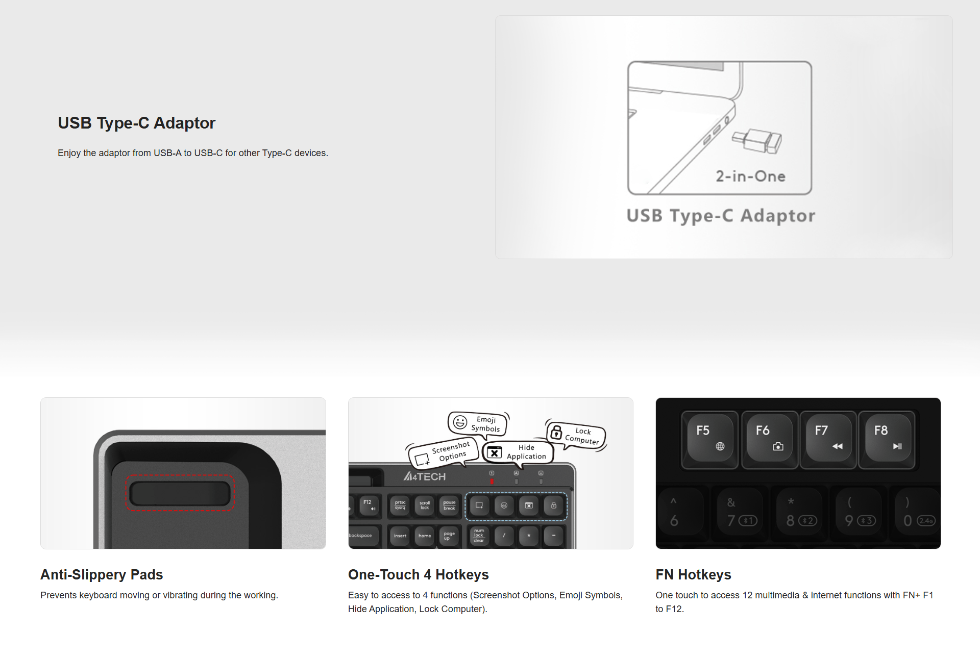 A4Tech FBX72C 125Hz Dual Mode Bluetooth & 2.4G Wireless Keyboard with 4 ...