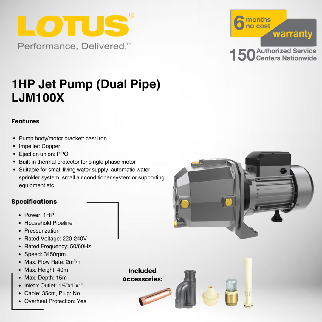 Lotus Jet Pump (DEEPWELL) 1HP LJM100X | Power Water Pumps | Shopee ...