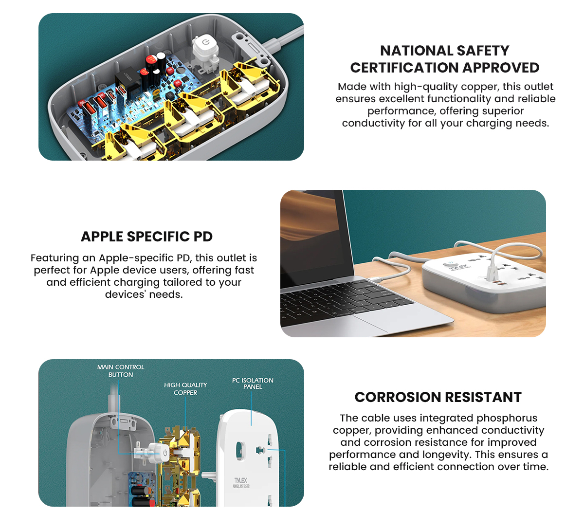 TYLEX XE20 Universal Power Strip Extension 3250W Super Power Socket ...