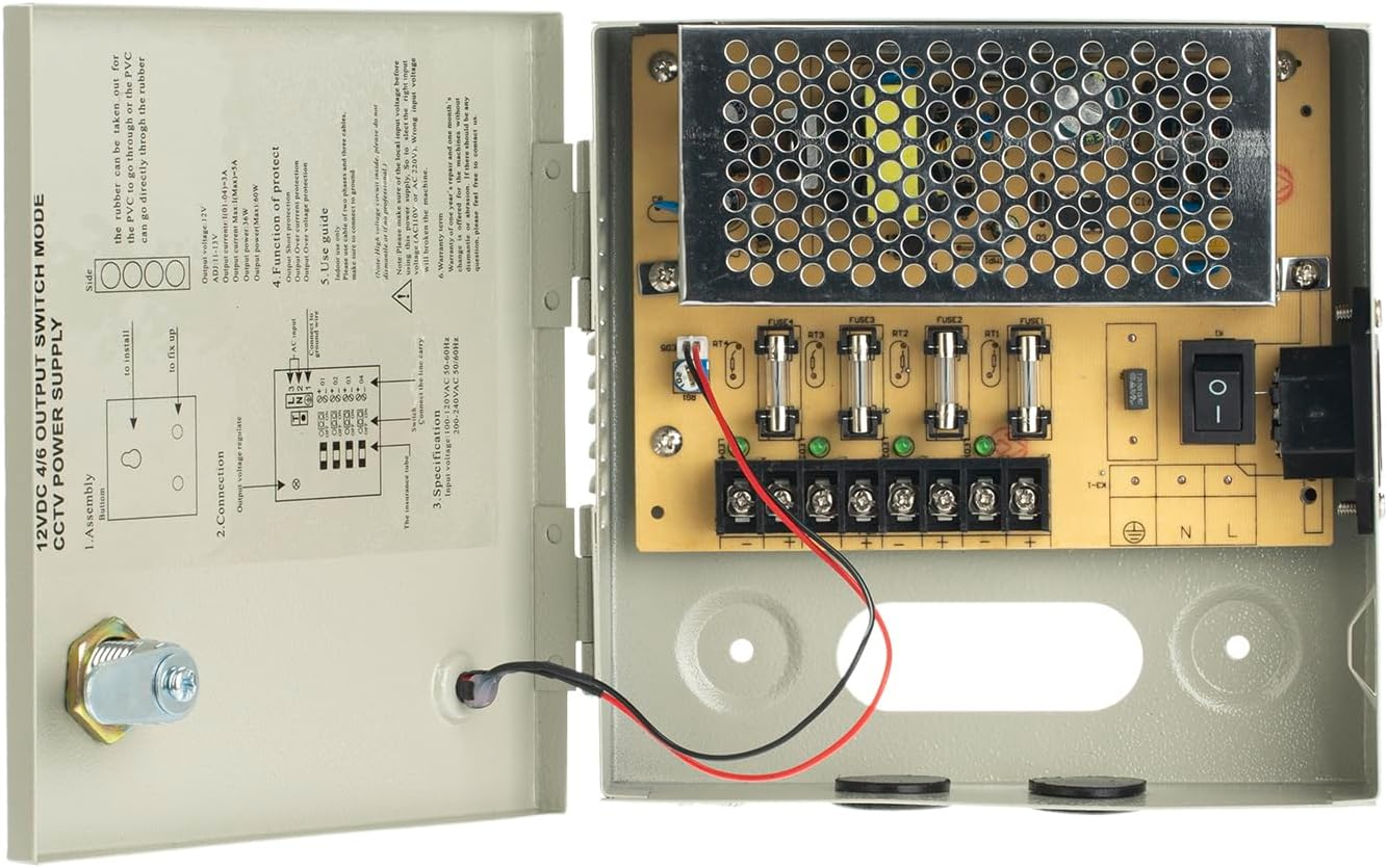 ALLAN 4 Output Channel CCTV Glass Fuse Distributed Power Supply Box for ...