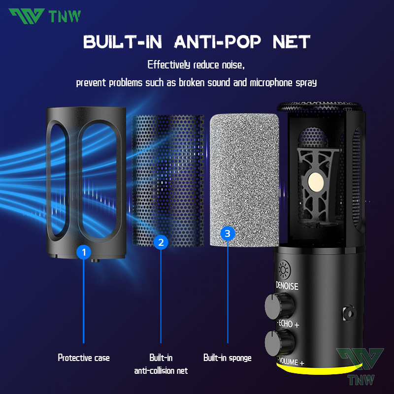 TNW K18 USB Condenser Microphone RGB Gaming Mic Noise Canceling For Phone PC videoke Live ...
