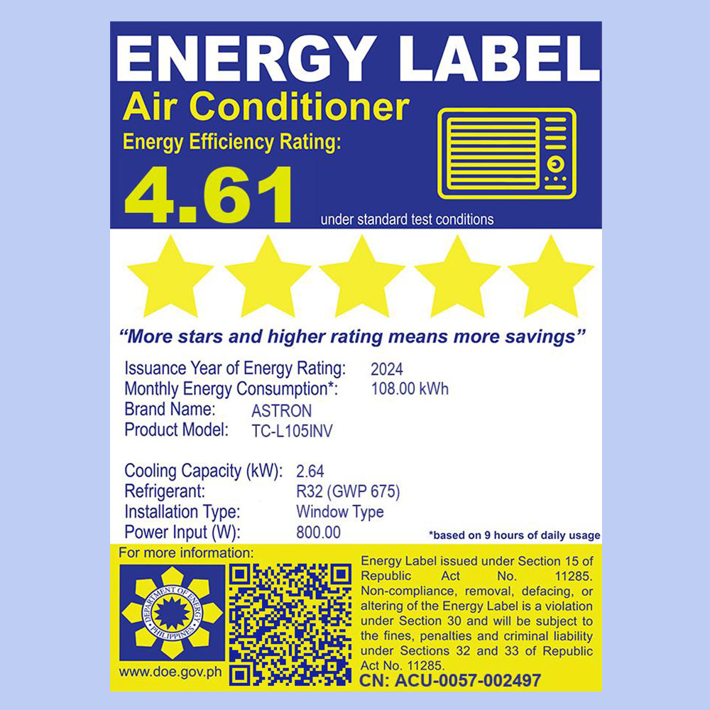 Astron 1 HP Fully Inverter Window Type Aircon - TCL105INV | Eco+ Series ...