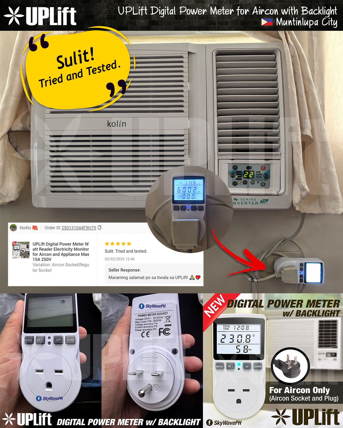 UPLift Digital Power Meter Watt Reader Electricity Monitor for Aircon ...