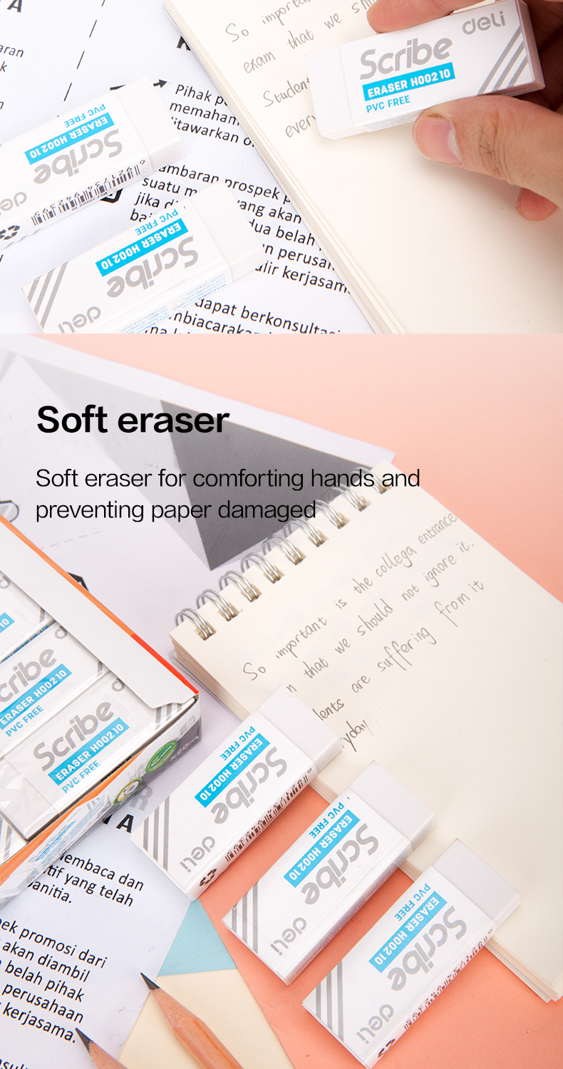 Deli Soft Eraser Eco-PVC Material Pencil Eraser Clean and Dust-Free ...