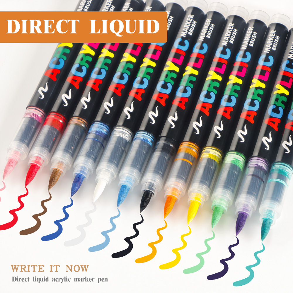 Direct Liquid Soft Head Brush Tip Acrylic Paint Marker Pens for Canvas ...