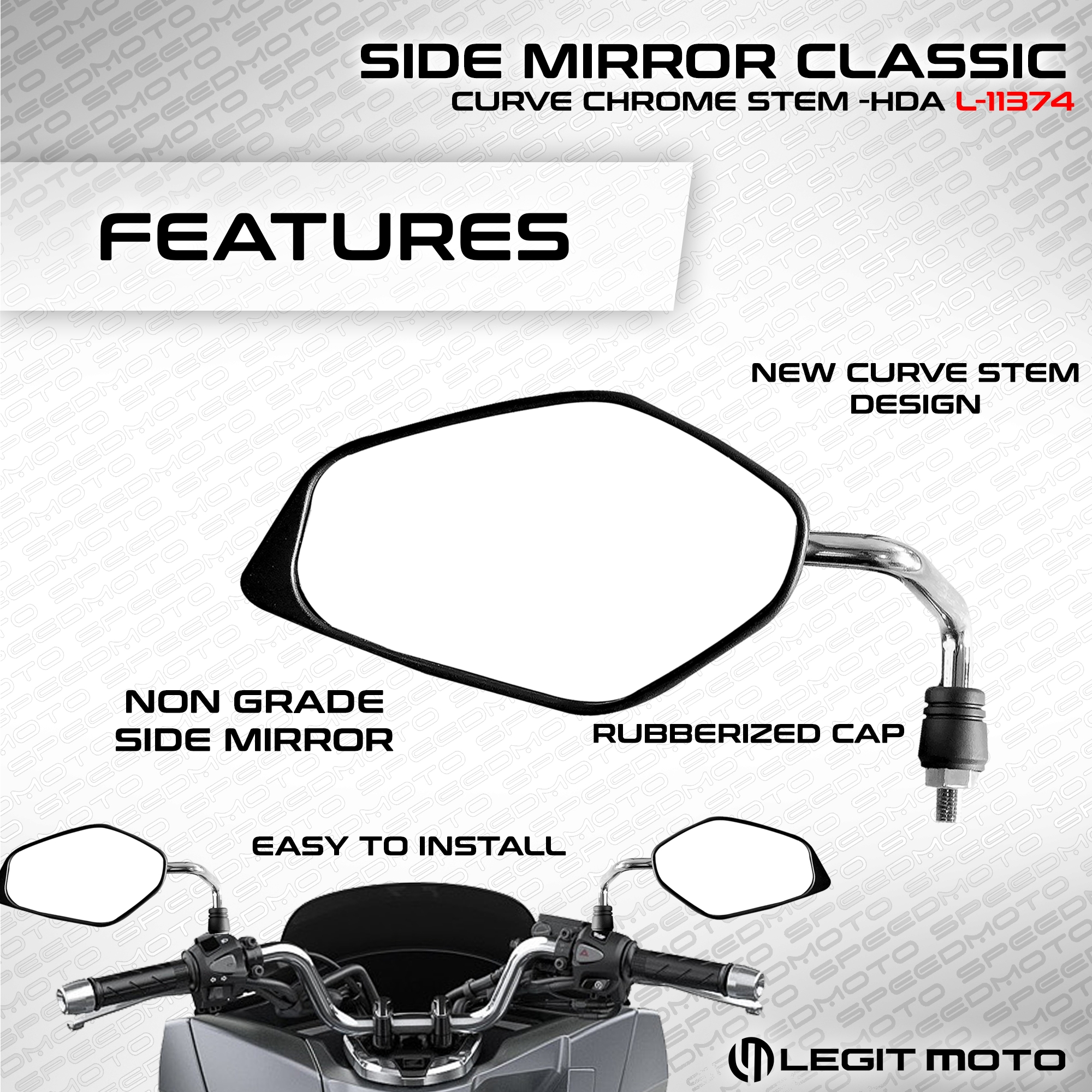 LEGITMOTO CURVE CHROME STEM SIDE MIRROR NON-GRADED LENS 10MM YMA L ...
