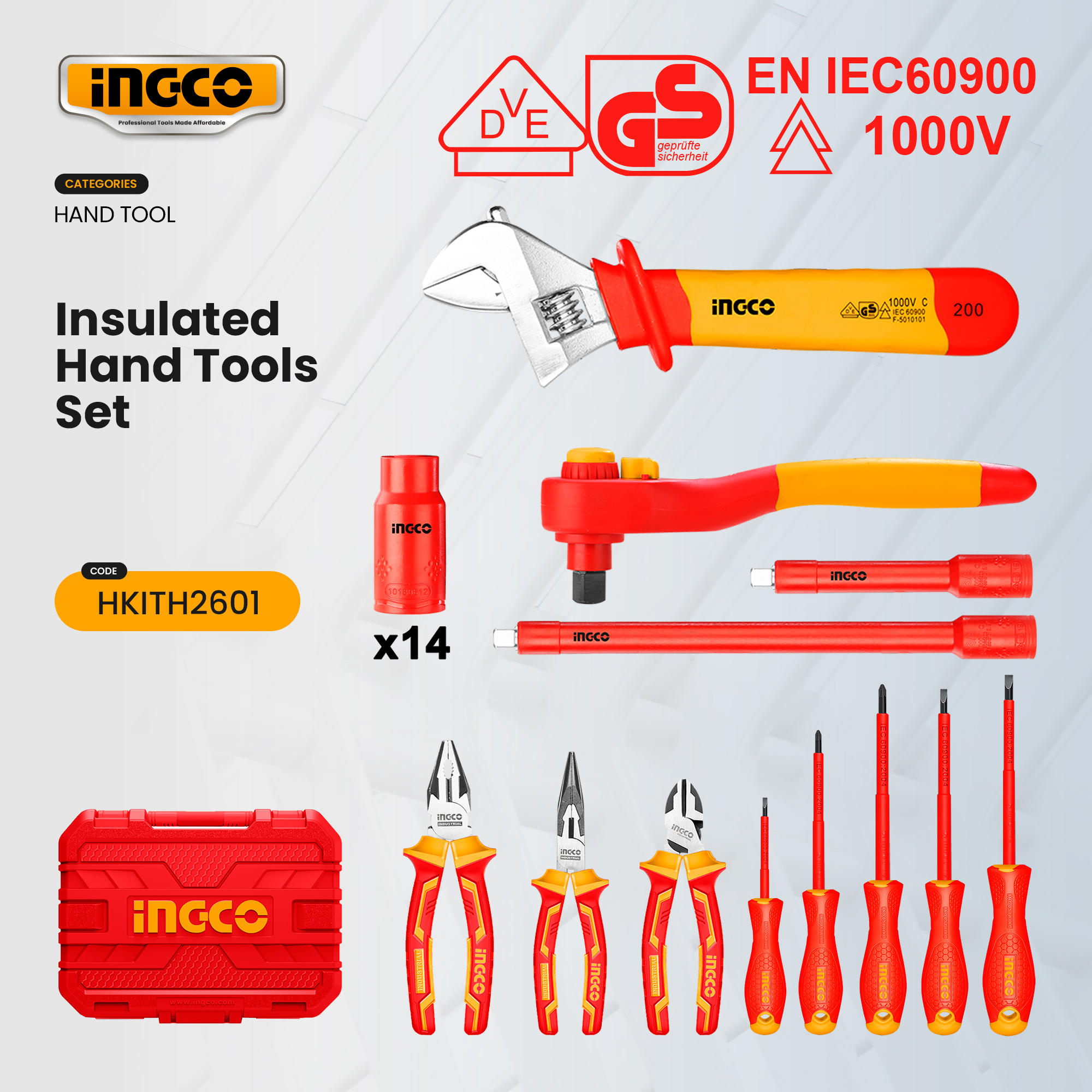 Ingco 26pcs Industrial Insulated Hand Tool Set 1000V, VDE/GS ...