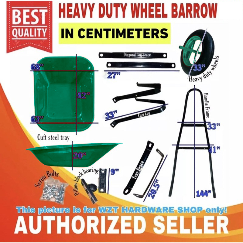 Wheelbarrow Heavy Duty Deep-Type 14" Inflatable tires Tire 65Liters ...