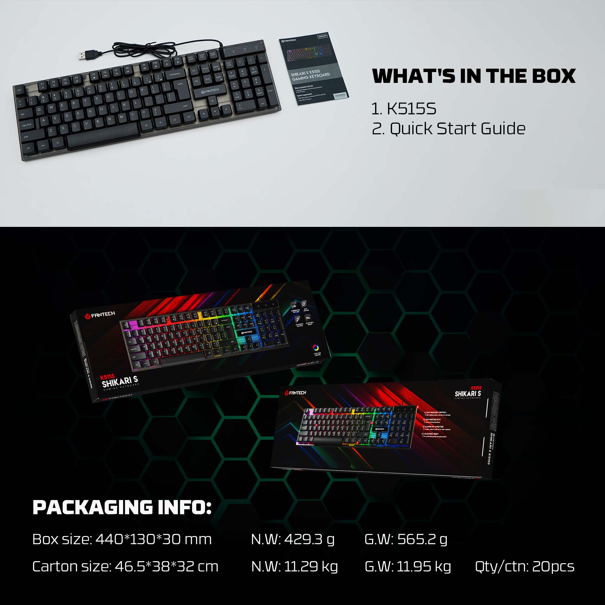 Fantech Keyboard K515S Shikari S Membrane Gaming Keyboard with RGB Lighting and Anti-ghosting ...