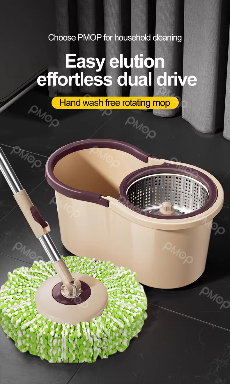 PMOP Brown Rotary Mop with Bucket Original 360 wet and dry Stainless ...