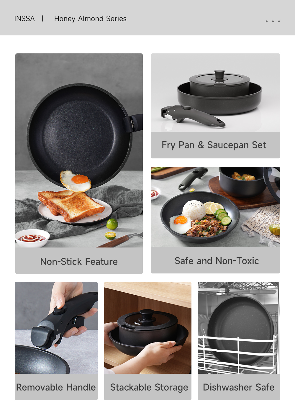 Simplus Non-stick Pan Kitchen Removable Handle Cookware Set Milk Pot ...