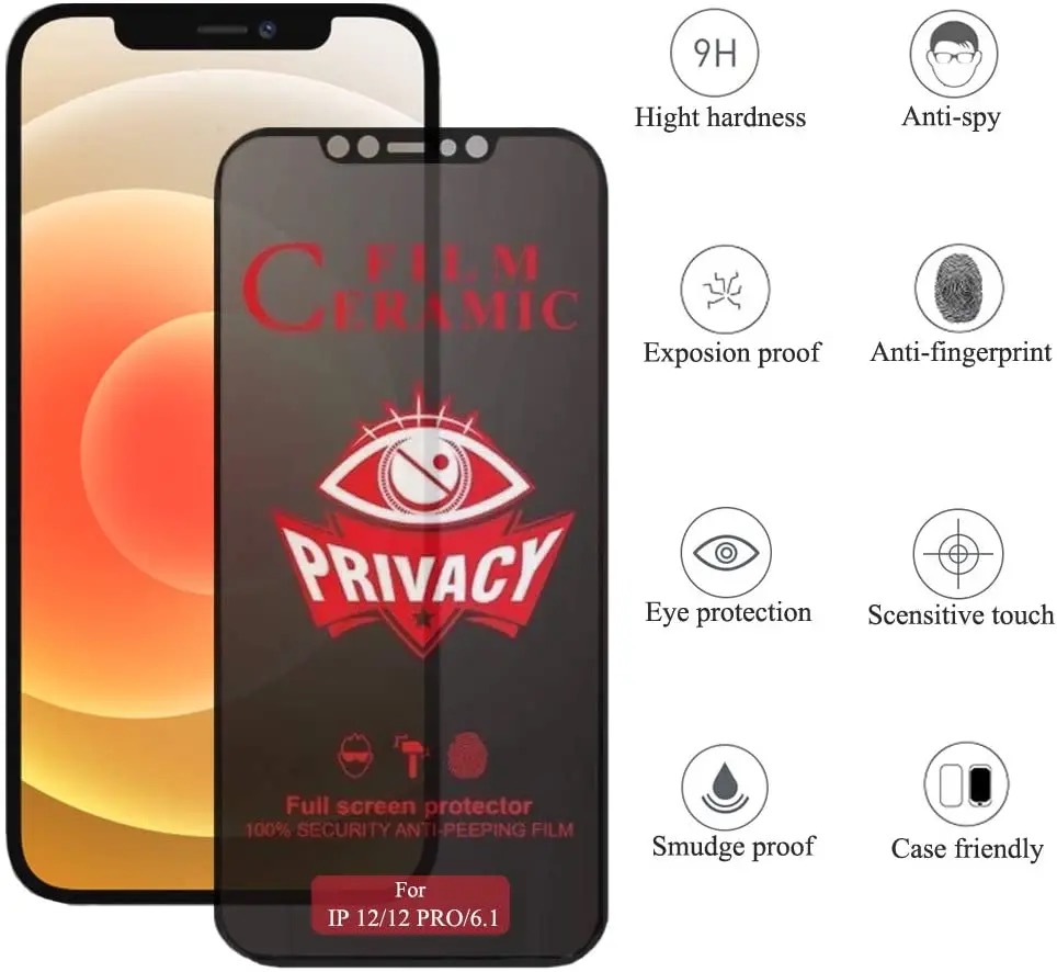 Privacy Ceramic Temper for IPhone 6 6s 7 8 + X Xs XR Xs max 11 12 13 14 ...