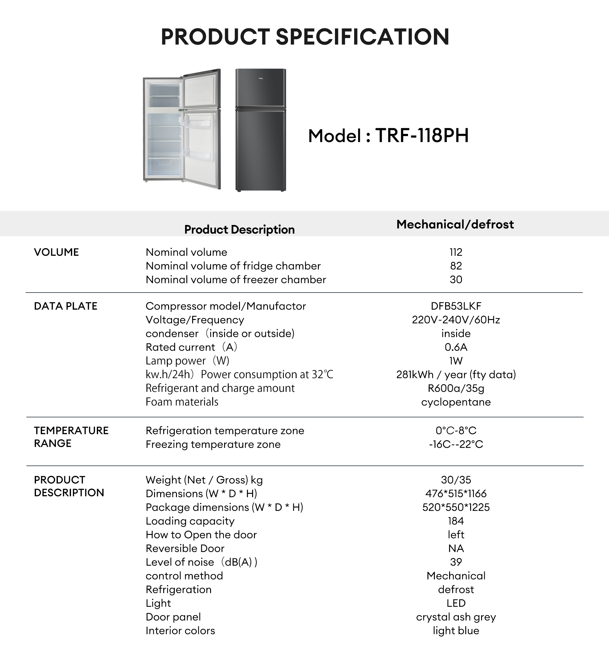 TCL 5 cu.ft. Two Door Direct Cool Refrigerator - TRF-118PH REF | Shopee ...