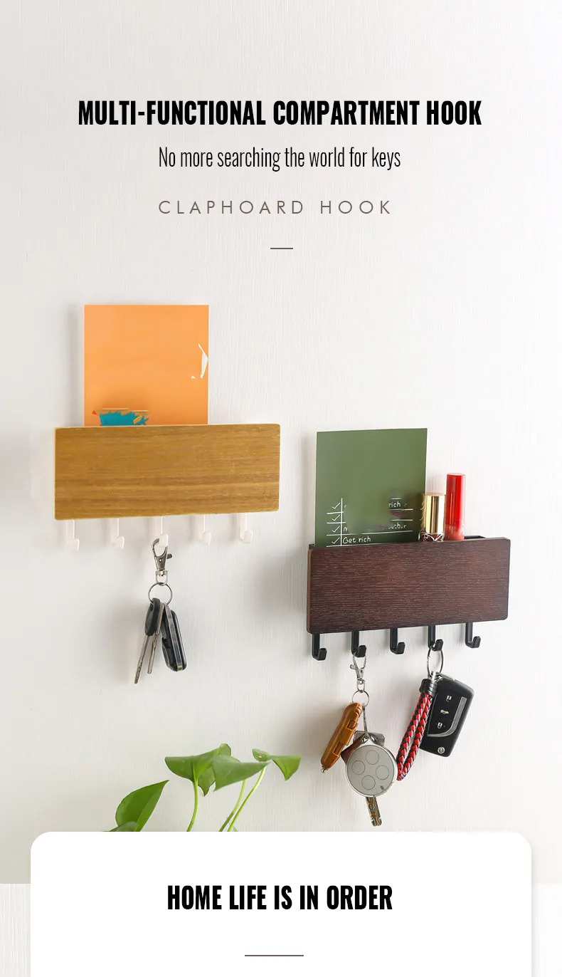 Multifunctional Wall Mounted Key Storage Rack Organizer Wooden ...