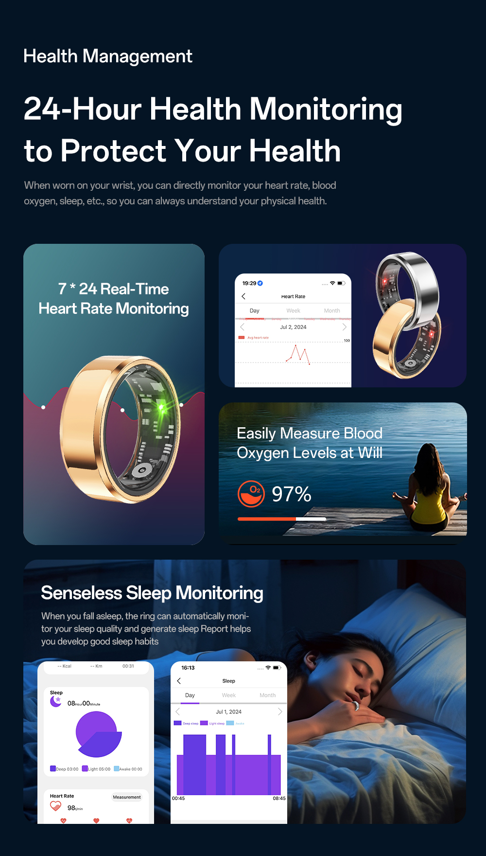 Aolon Ring Gen3 Smart Ring 10ATM Swimming Sports & Health Records ...