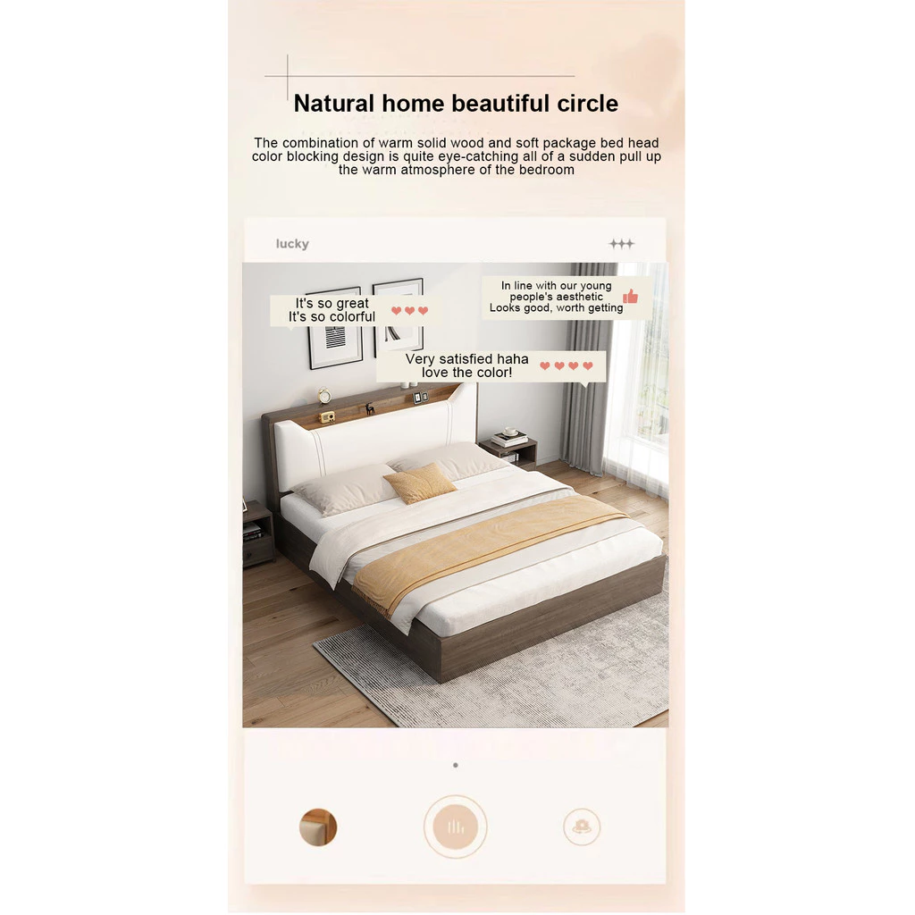 MC&HOME Home bed frame bedroom furniture bedModern simple all solid ...