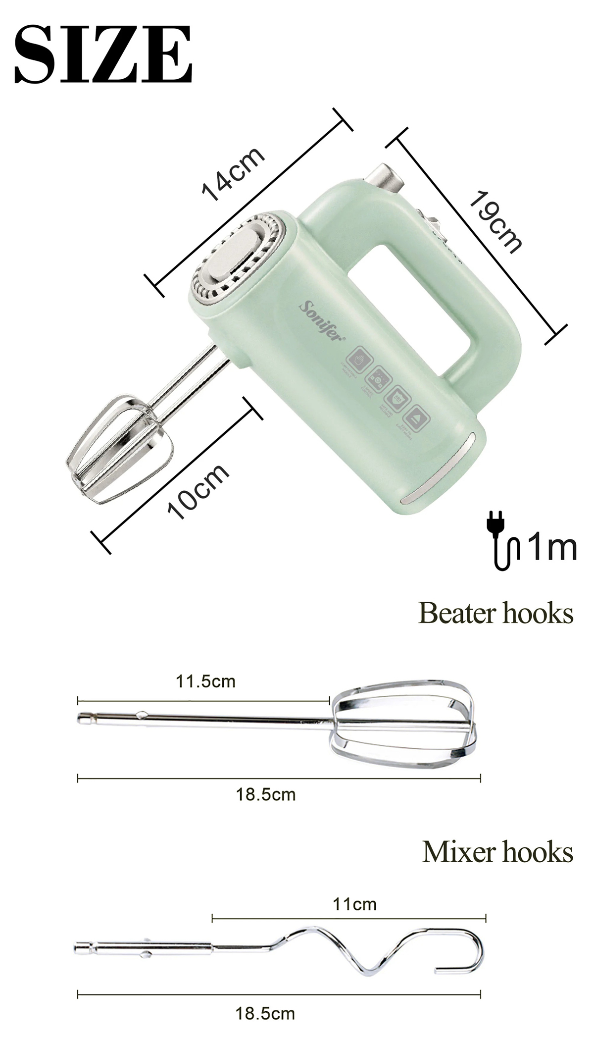 Sonifer Electric Hand Mixer Portable 5 Speed with push eject ...