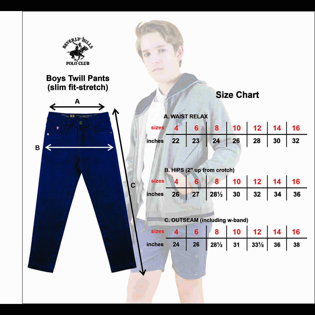 Beverly Hills Polo Club Kids Boy’s Denim Stretch Pants in LT.Wash LK323 ...