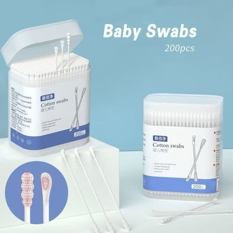 200pcs/box Double-headed Baby Cotton Bud Swabs Baby Ear Spoon Screw ...