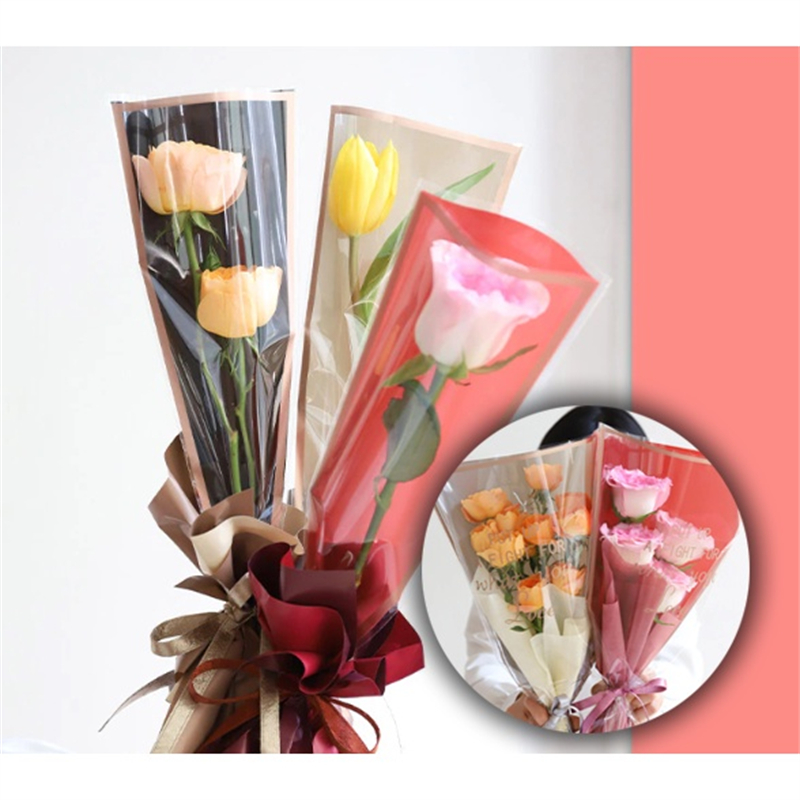 50PCS Floral Packaging Bag Elegant Romantic Golden Edge Rose Single ...
