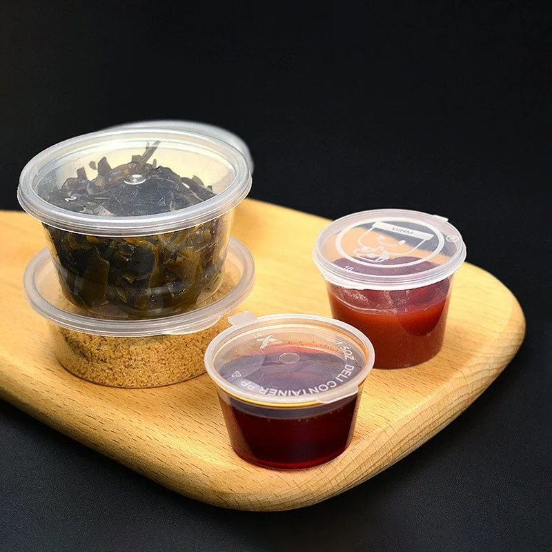 100pcs丨Hinged Sauce Cup Round Portable Food Container With Hinged Lid ...