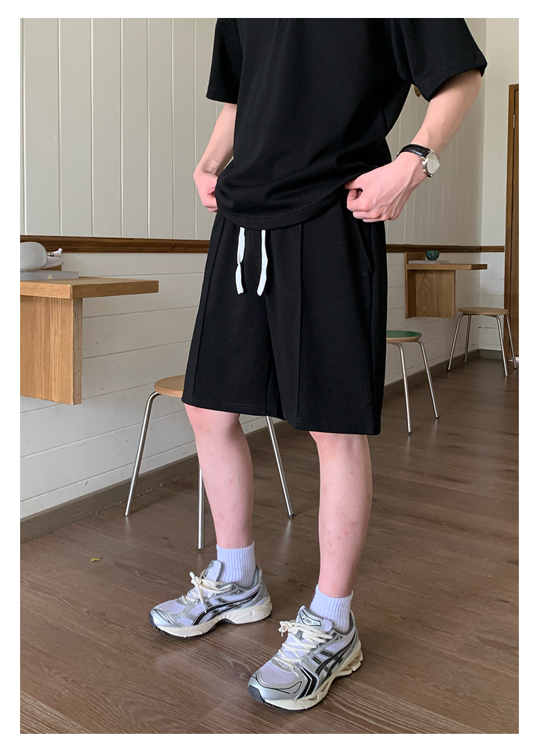 ACHSAWAKE Men's Shorts Pull Rope Casual Loose Straight Tube Trend Black ...