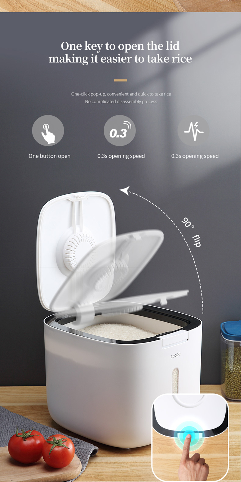 Ecoco Rice Dispenser 5KG 10KG Sealed Rice Storage Box with Measuring ...