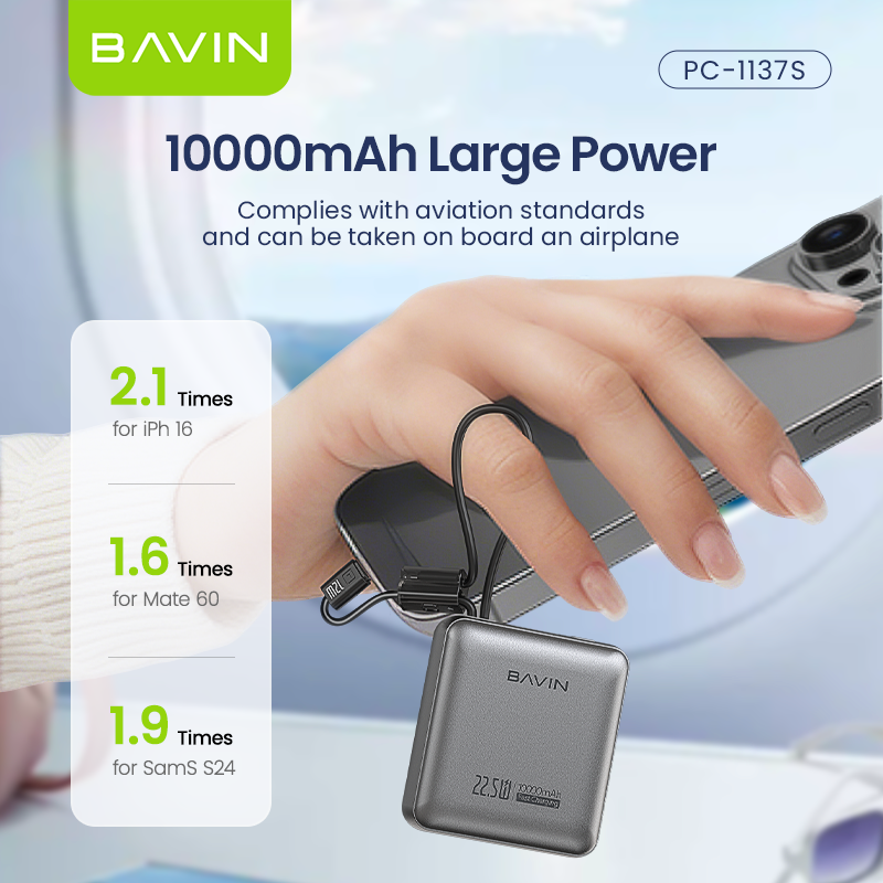 BAVIN PC1137 10000mAh Mini Powerbank 22.5W Fast Charging w/ Detachable ...