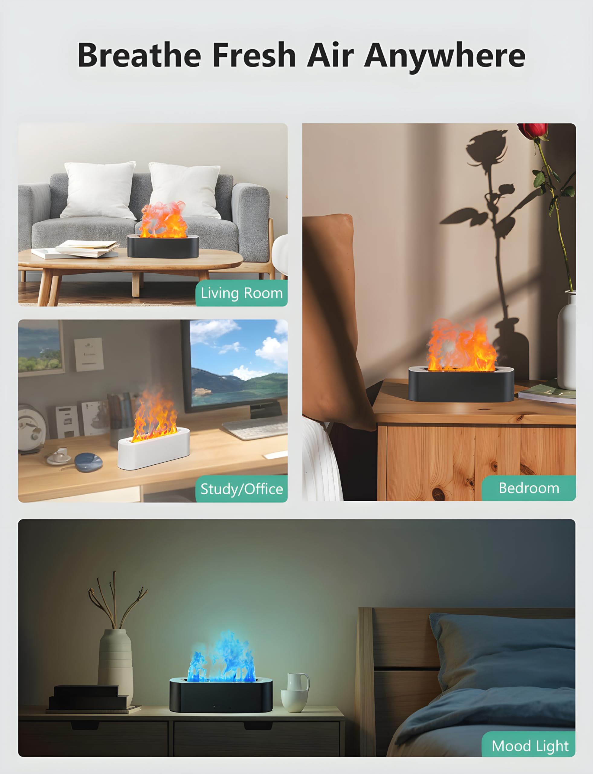 Simulation Flame Diffuser for Home Desktop Colorful Flame Humidifier ...