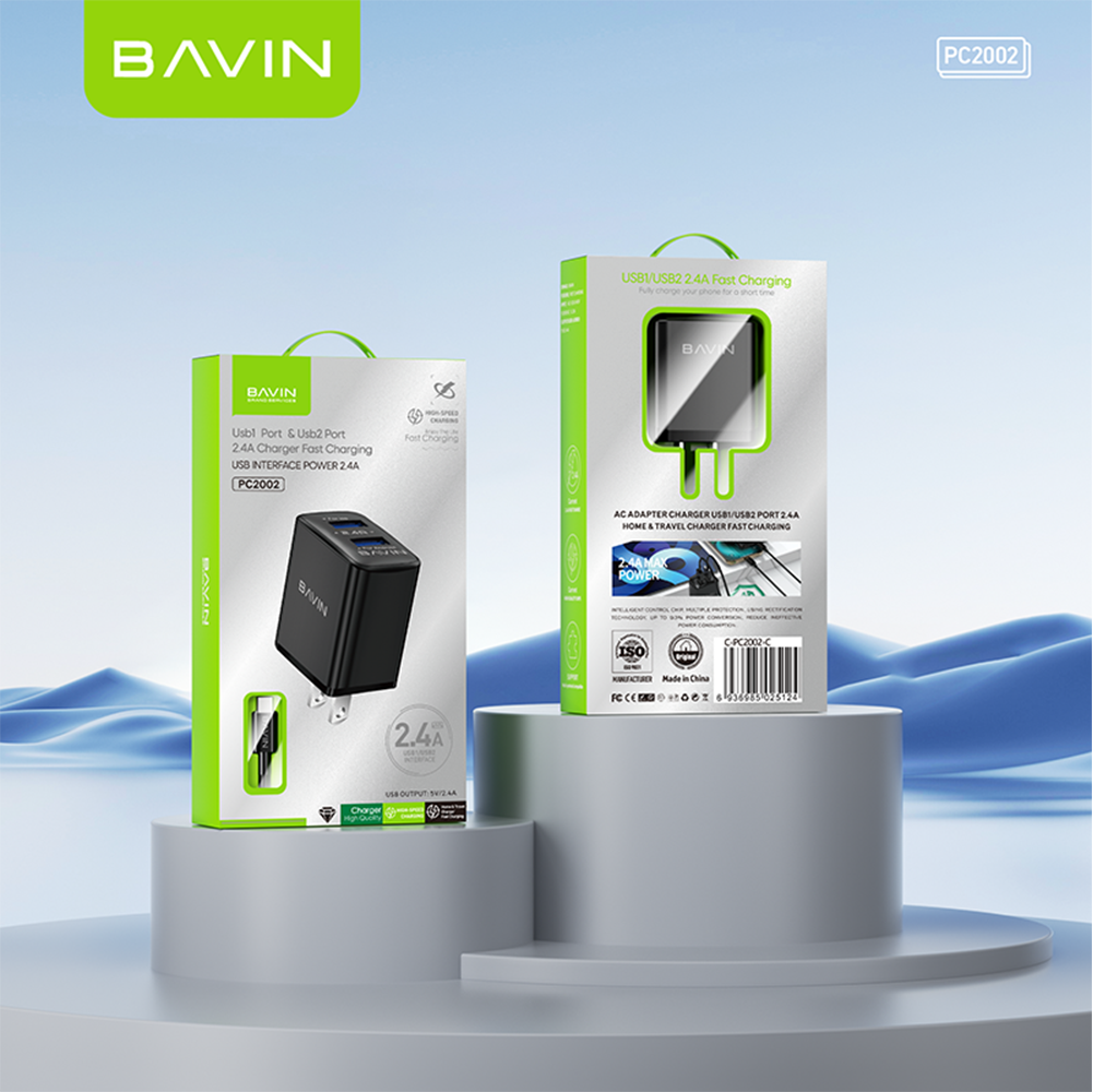 BAVIN PC2002 12W Fast Charging Wall AC Adapter Dual USB Ports 2.4A w ...