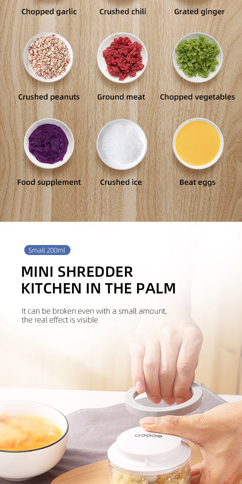 Ecoco Garlic Chopper and Onion Crusher Mini Meat Grinder Manual Food ...