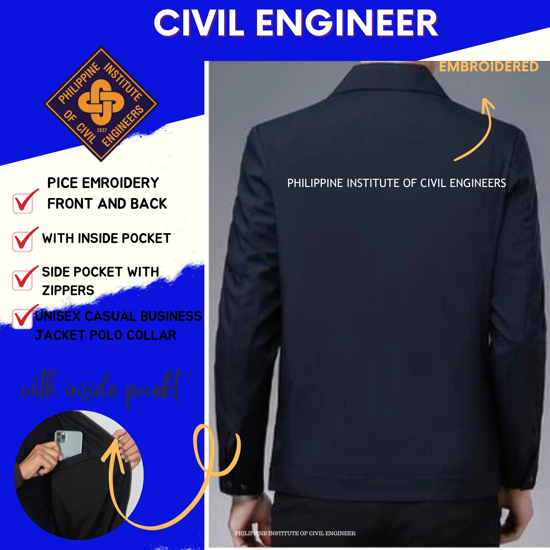 PICE Civil Engineer Premium Quality Corporate Formal Jacket Business ...
