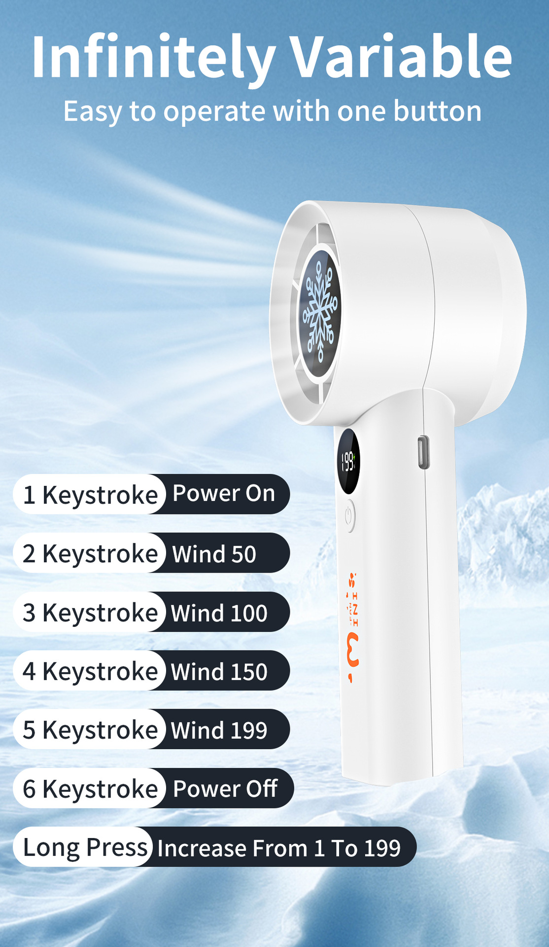 T - 100S 199 Wind Speed Mini Handheld USB Rechargeable Fan with Snow ...