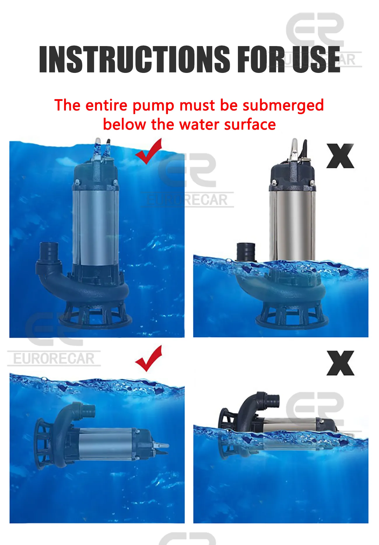 Submersible Pump 220V 2HP Stainless Steel Sewage Pump Dirty Water ...