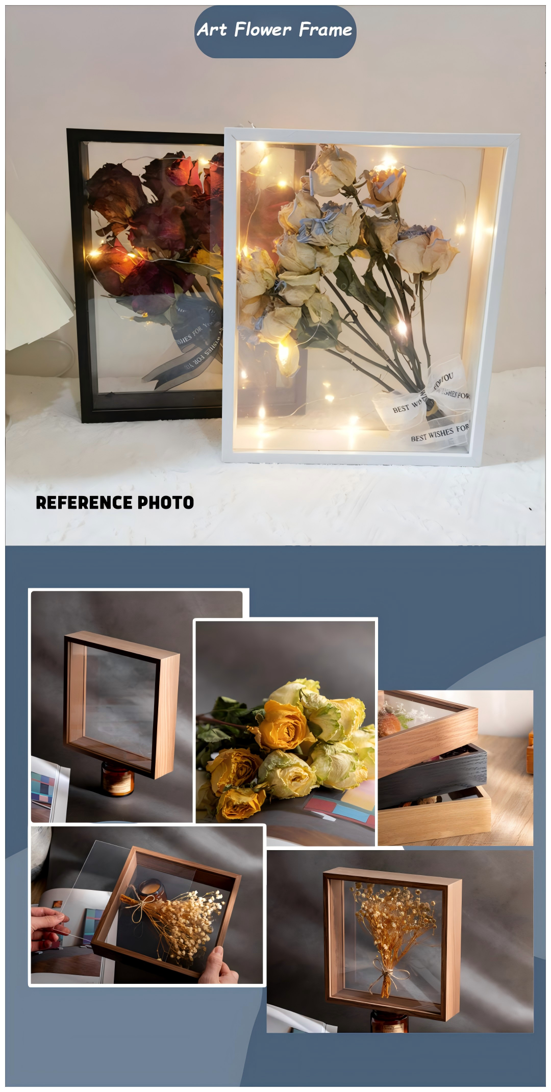 Free Light !Dried Flower Frame Shadow Box Depth 4CM DIY Photo Transparent Glass Wooden Crafts 3D ...