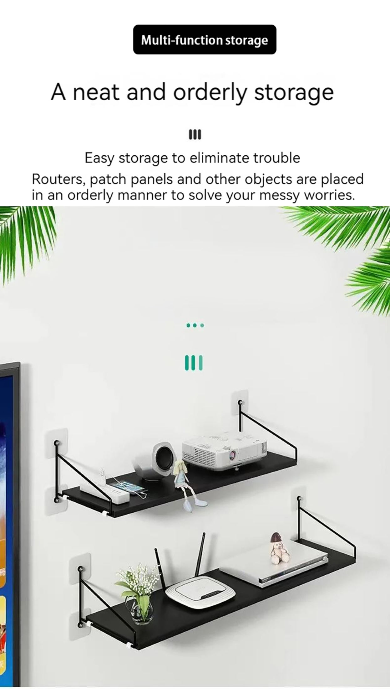 Wall Organizer Hanging Rack No Punching Router Rack TV set-top Box ...