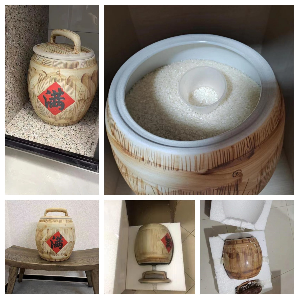 Ceramic Rice Bucket Rice Tank Sealed food storage container Rice ...