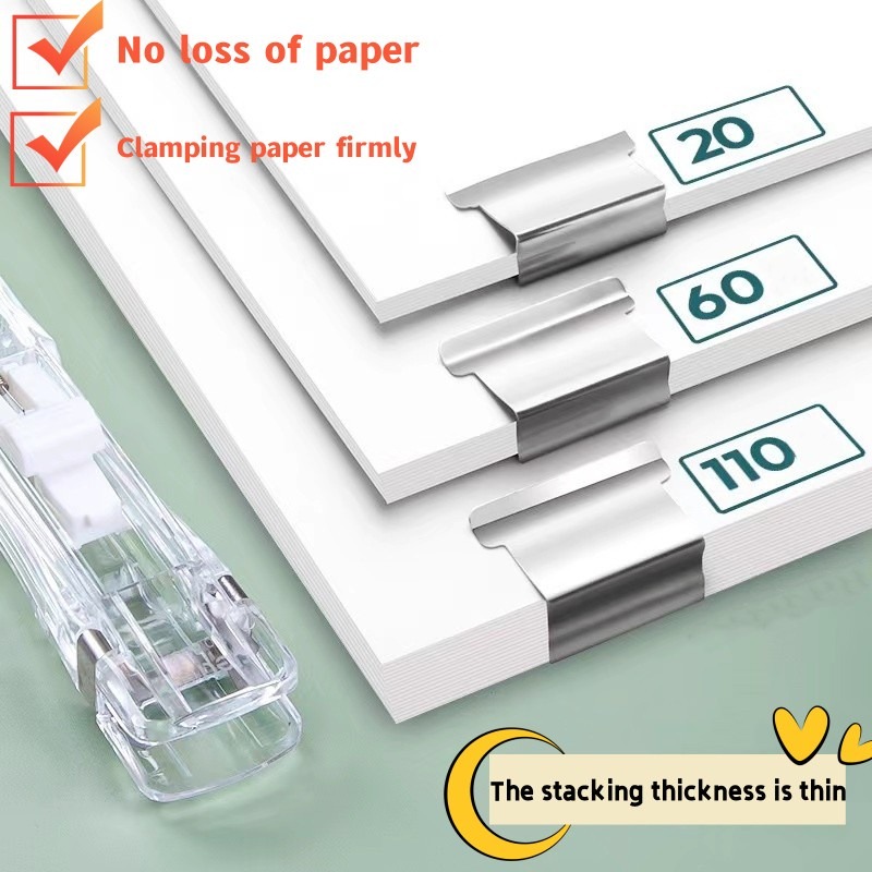 Metal Clip Push Stapler Reusable Staple Portable Push Clamp Paper ...