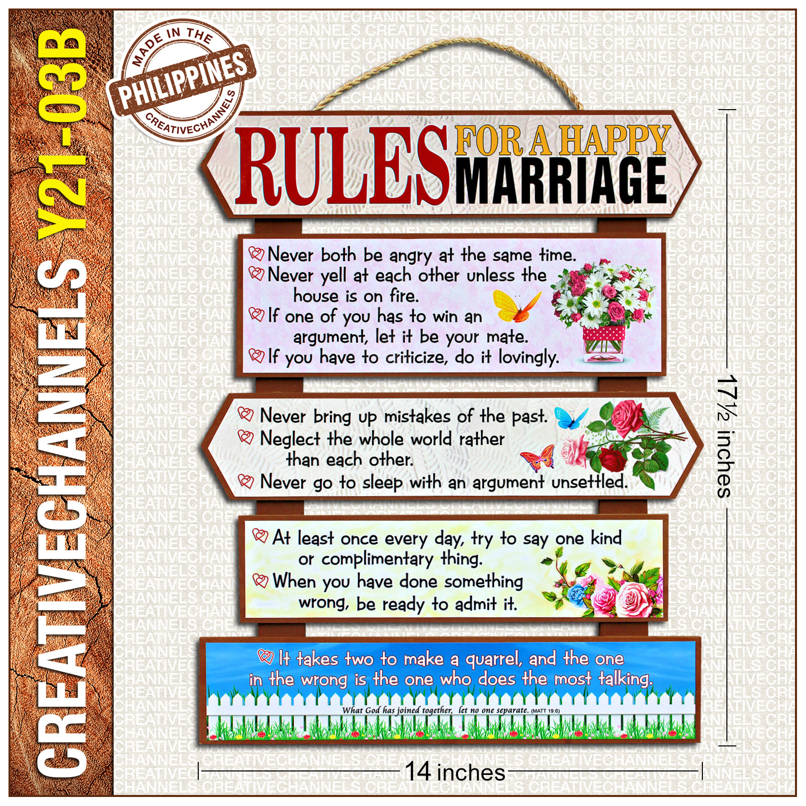 RULES FOR A HAPPY MARRIAGE, Y21-03B, CreativeChannels Large Wooden Wall ...
