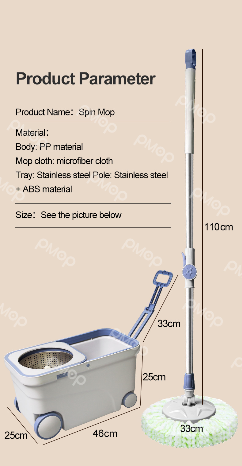 PMOP Mop With Spinner and Bucket heavy duty 360 Rotating Spin Mop With ...