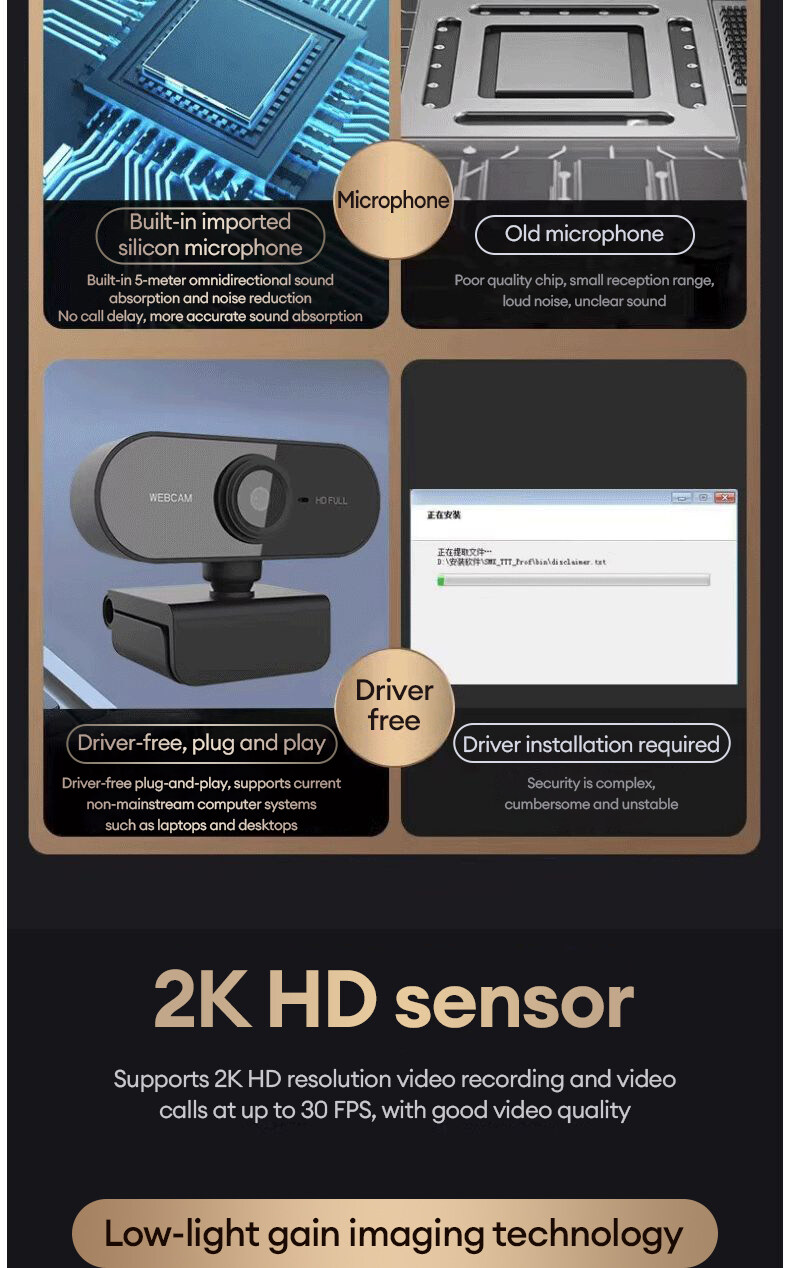 Webcam 2K Full HD Video Calling For PC Laptop High-Quality Camera With ...