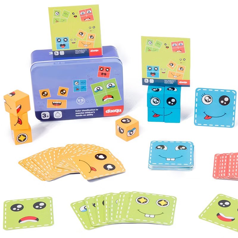 JJTAN Wooden expression blocks emoji game puzzle in can | Shopee ...
