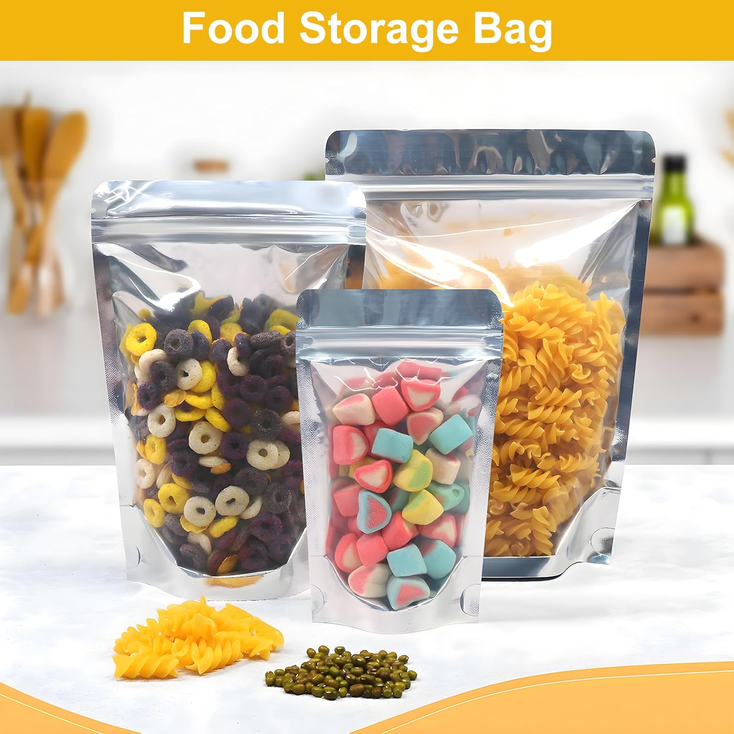 MOFF 100 pcs Silver Transparent Stand Up Pouch with Zip Lock Cpack ...