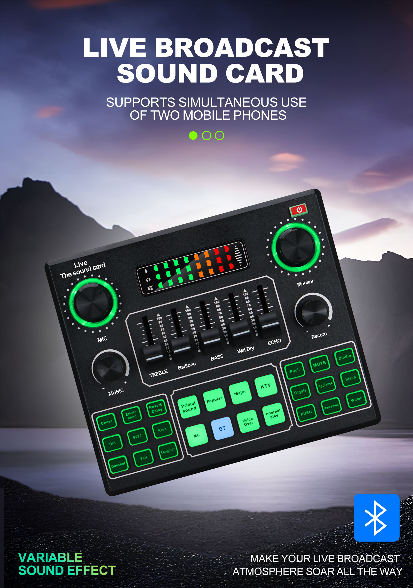 V9 Live Sound Card, 16 Sound Effects Voice Changer Smart Noise ...