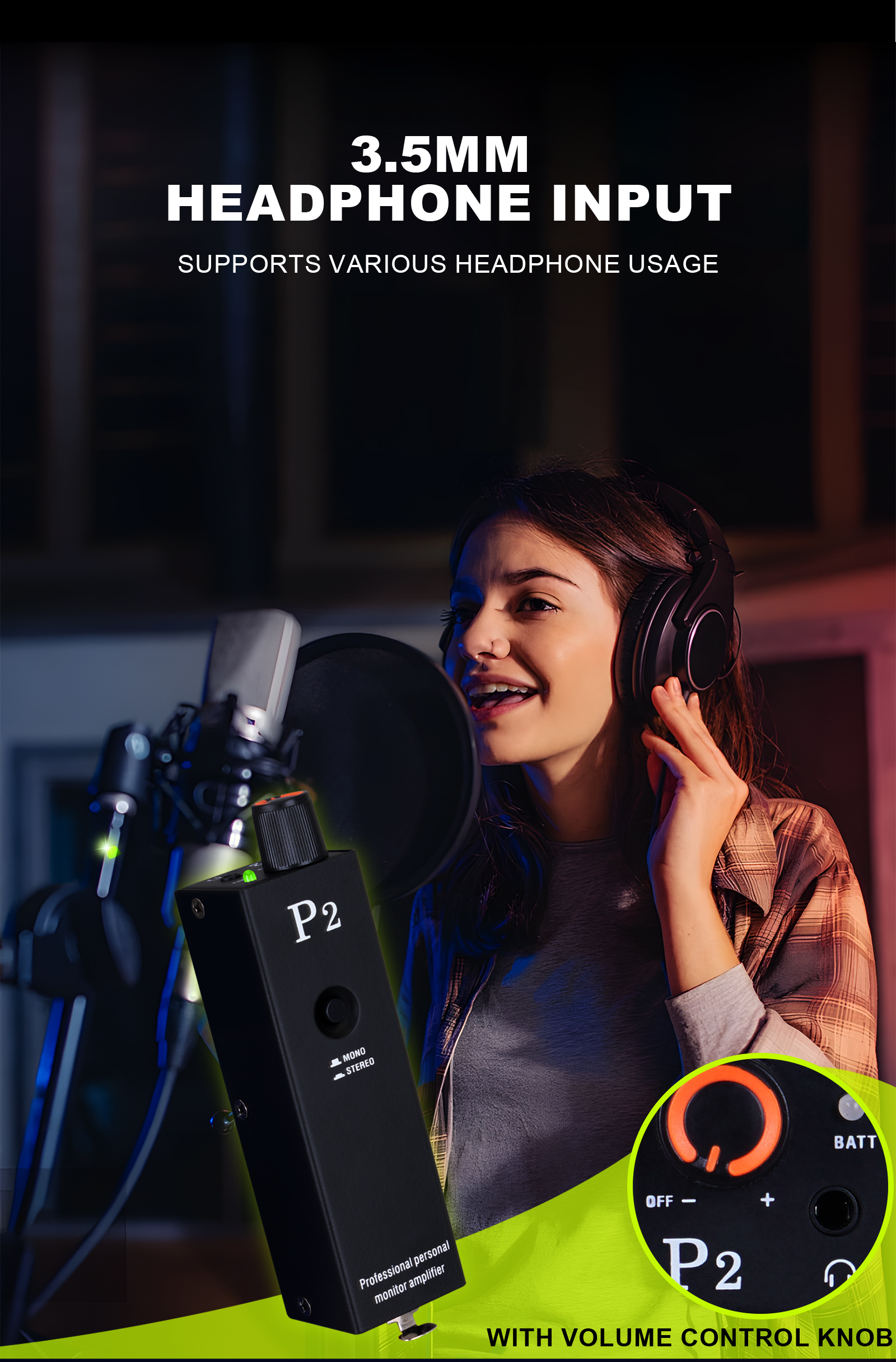 P2 Headphone Amplifier Stereo Headphone XLR/TRS Input 3.5mm Output ...