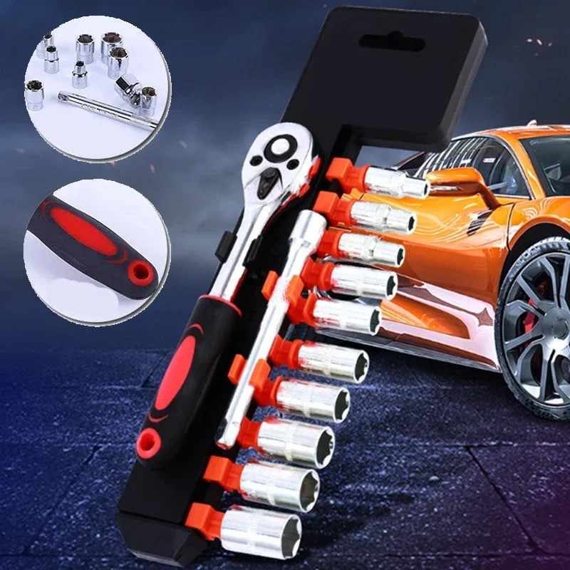 12PCS 1/2 inch Drive Ratchet Wrench CR-V Socket Kits Mechanic Spanner ...