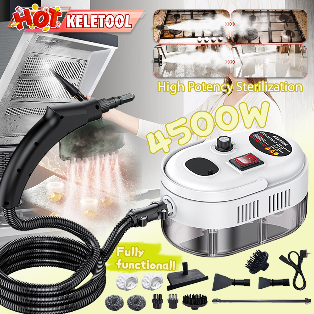 4500W 220V Handheld Steam Cleaner Machine Auto High-Temp Multi-Surface ...